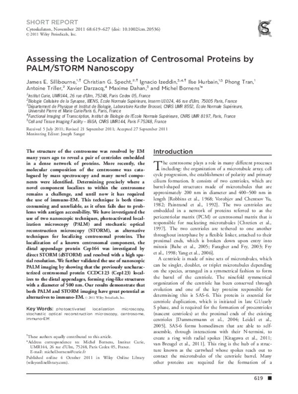 (PDF) Assessing the localization of centrosomal proteins by PALM/STORM ...