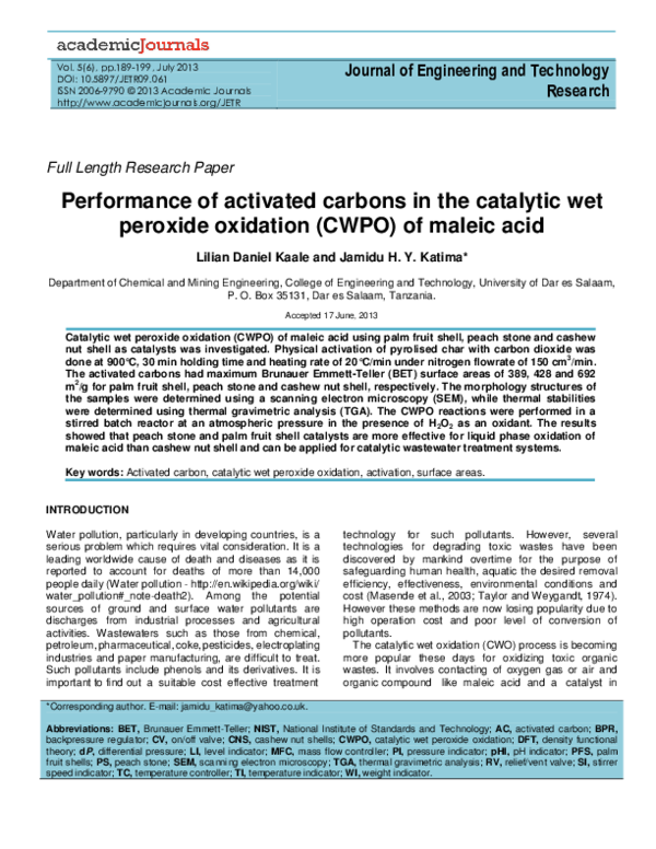 (PDF) Performance of activated carbons in the catalytic wet peroxide ...