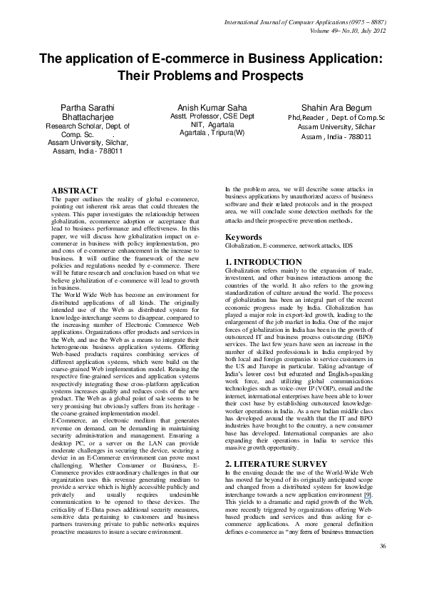 (PDF) The Application of E-commerce in Business Application: Their ...