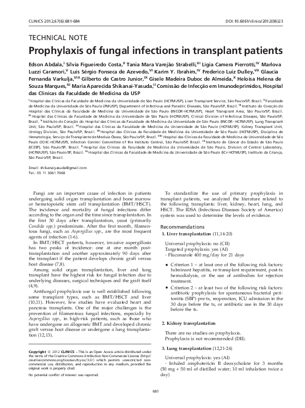(PDF) Prophylaxis of fungal infections in transplant patients