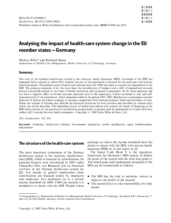 (PDF) Analysing the impact of health-care system change in the EU ...