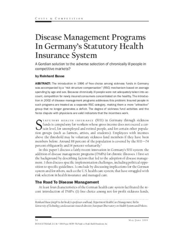 (PDF) Disease Management Programs In Germany's Statutory Health ...