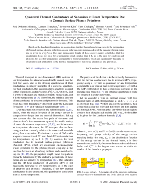 (PDF) Quantized Thermal Conductance of Nanowires at Room Temperature due to Surface Phonon ...