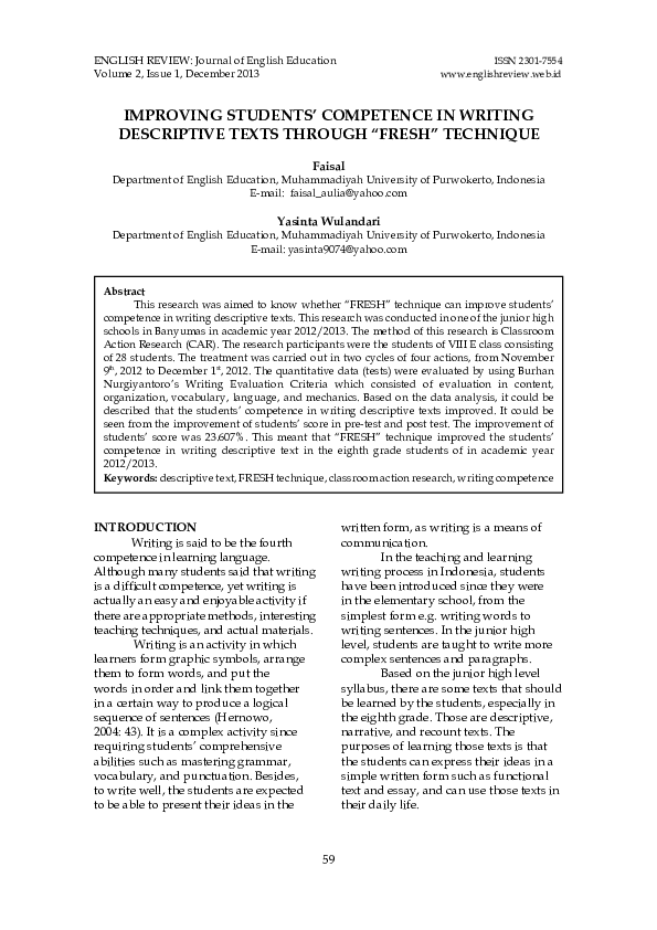 (PDF) Enhancing Descriptive Writing with FRESH Technique