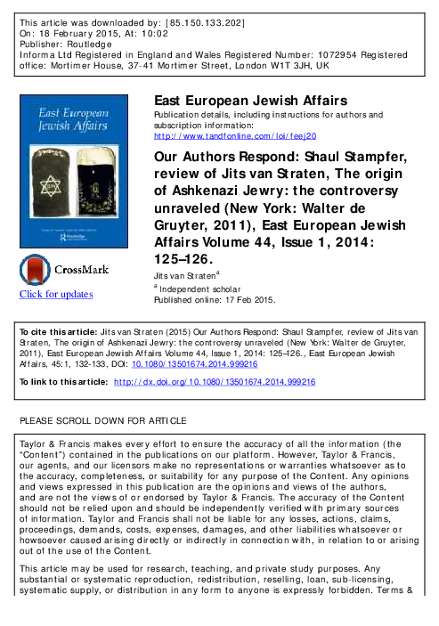 (PDF) Our Authors Respond: Shaul Stampfer, review of Jits van Straten ...