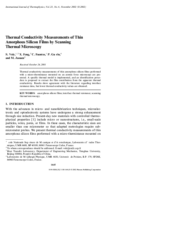 (PDF) Thermal conductivity measurements of thin amorphous silicon films ...