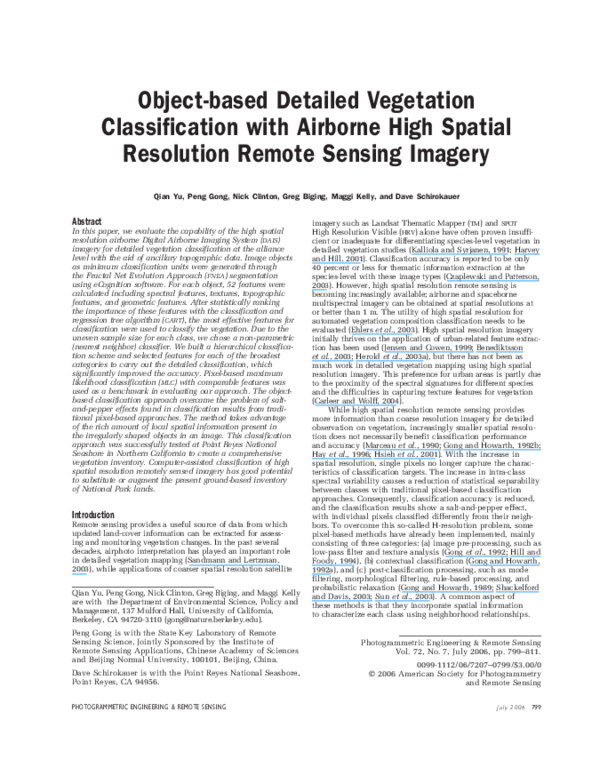 Pdf Object Based Vegetation Classification With High Resolution