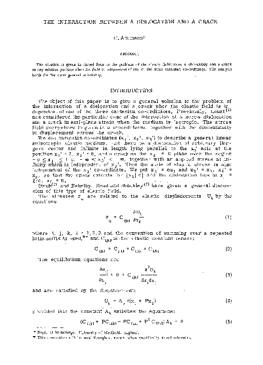 (PDF) The interaction between a dislocation and a crack