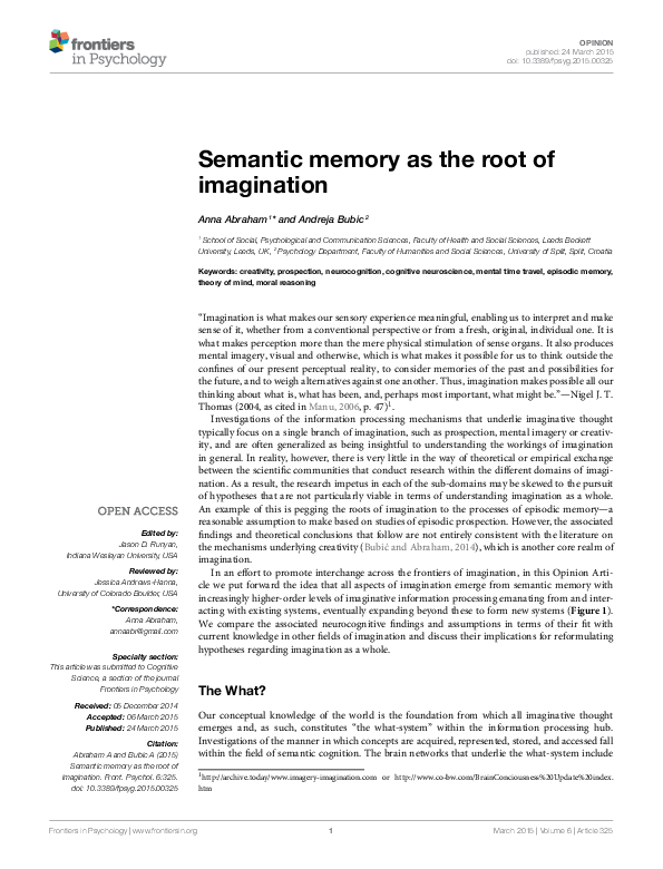 (PDF) Semantic memory as the root of imagination
