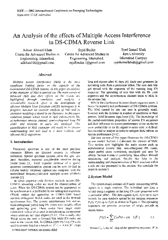 Pdf An Analysis Of The Effects Of Multiple Access Interference In Ds