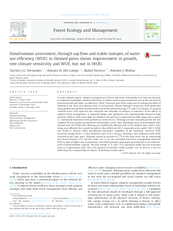 (PDF) Simultaneous assessment, through sap flow and stable isotopes, of ...