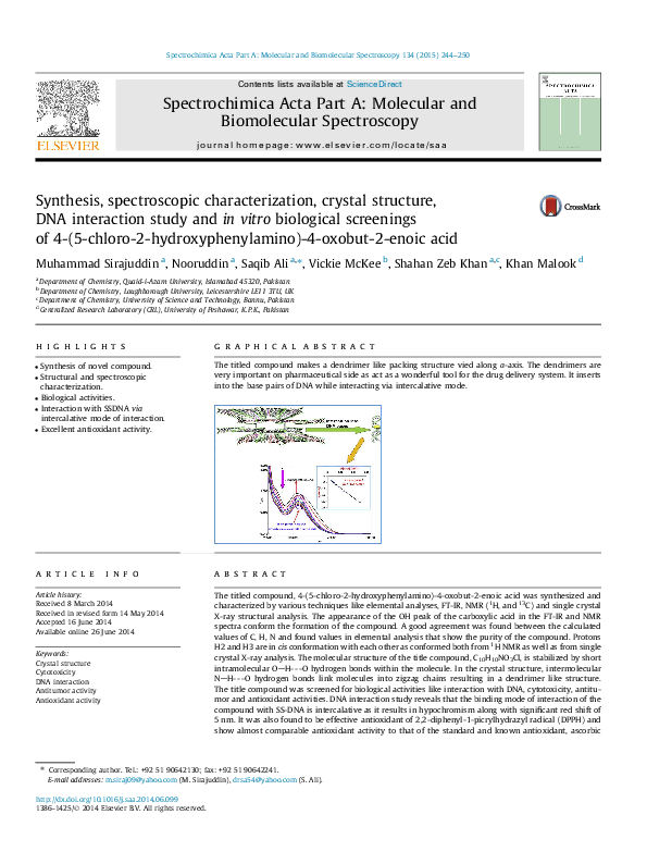 (PDF) Synthesis, spectroscopic characterization, crystal structures, theoretical studies, and ...