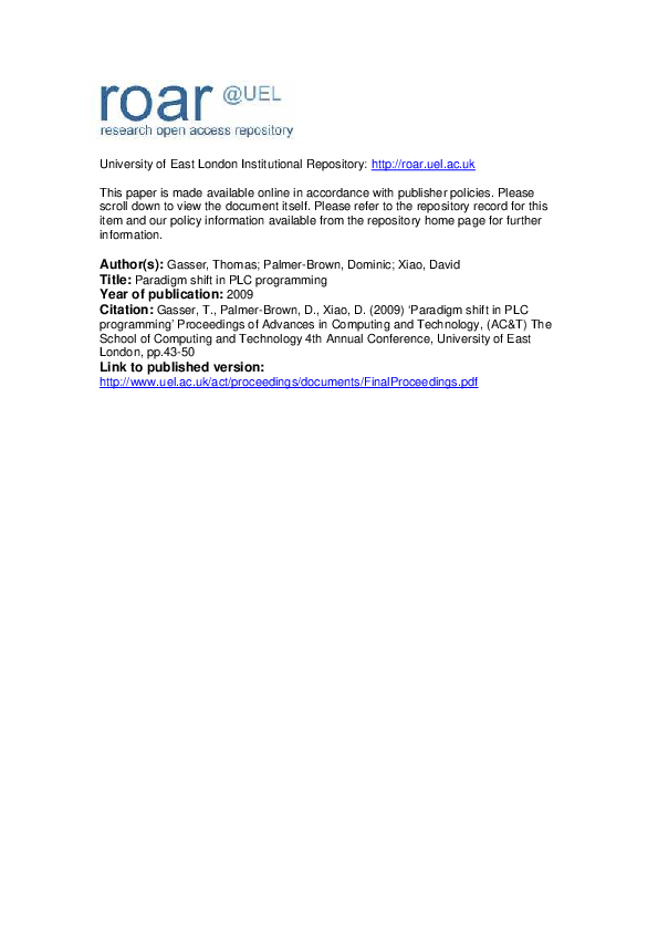 (PDF) Paradigm shift in PLC programming (PDF) Paradigm shift in PLC programming