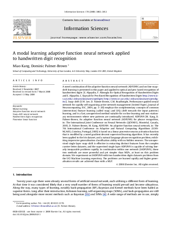 (PDF) A modal learning adaptive function neural network applied to handwritten digit recognition
