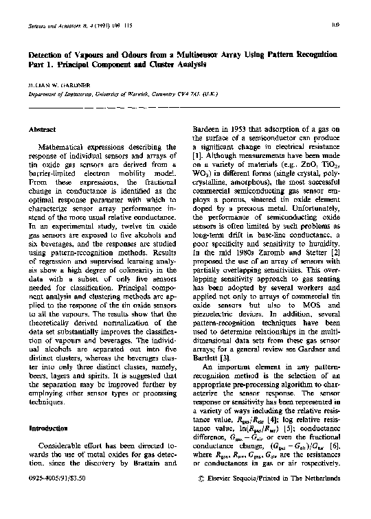Pdf Detection Of Vapours And Odours From A Multisensor Array Using Pattern Recognition Part 1