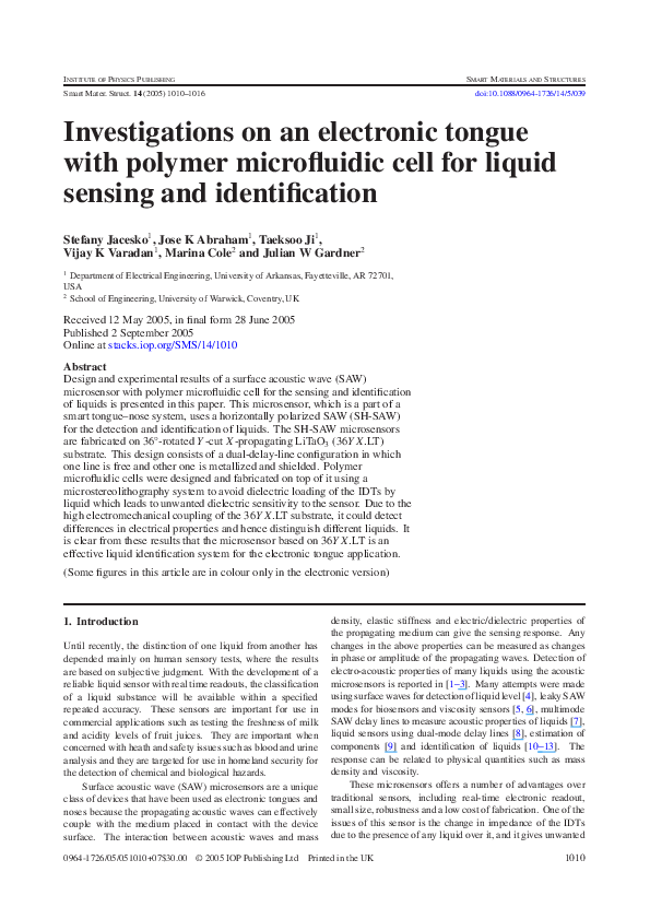 (PDF) Investigations on an electronic tongue with polymer microfluidic cell for liquid sensing ...