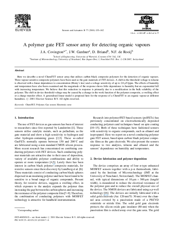 (PDF) A polymer gate FET sensor array for detecting organic vapours