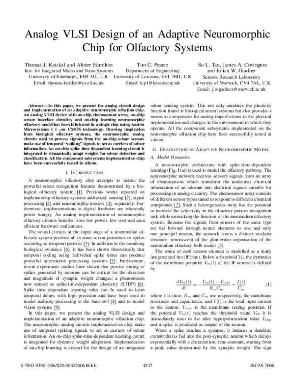 Pdf Analog Vlsi Design Of An Adaptive Neuromorphic Chip For Olfactory