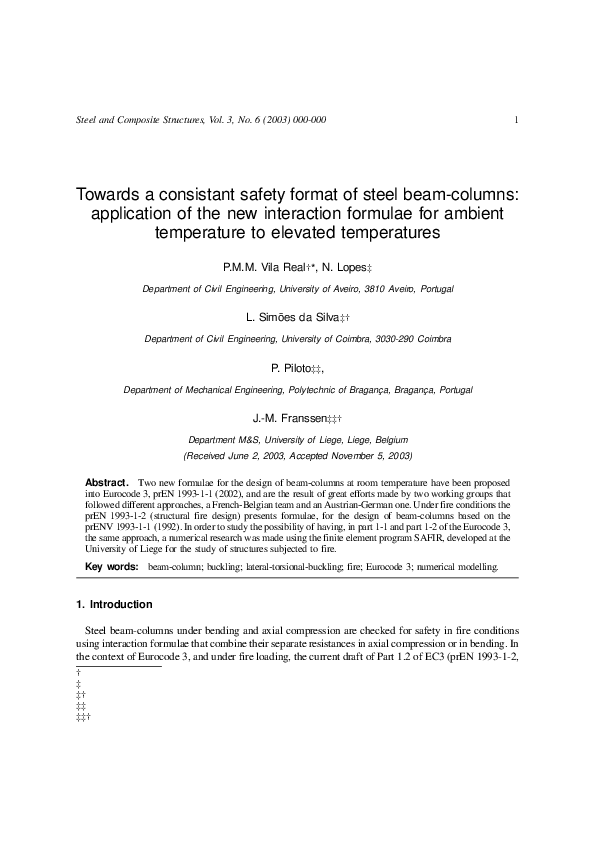 (PDF) Towards a consistant safety format of steel beam-columns ...