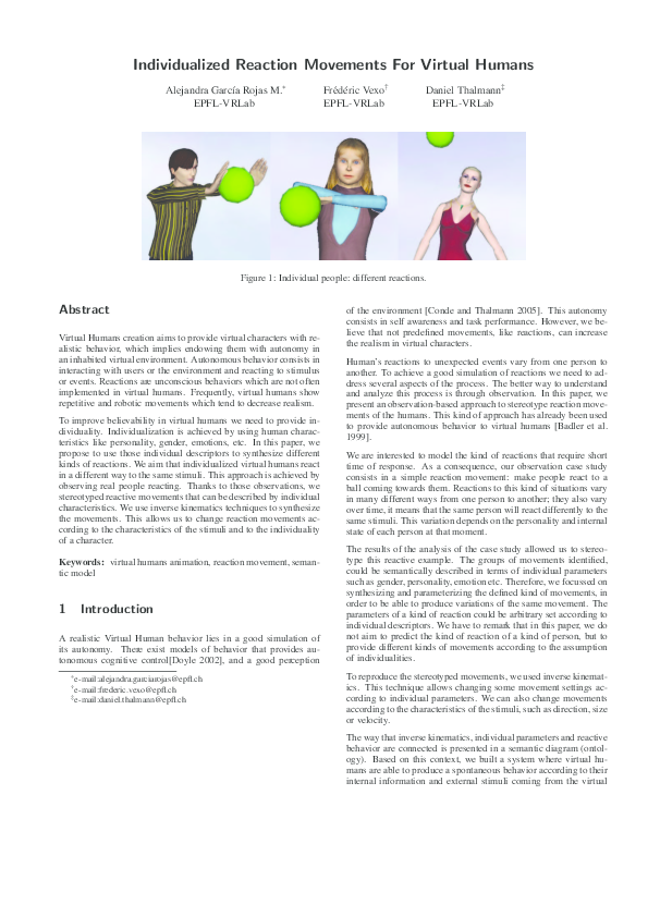 (PDF) Individualized reaction movements for virtual humans