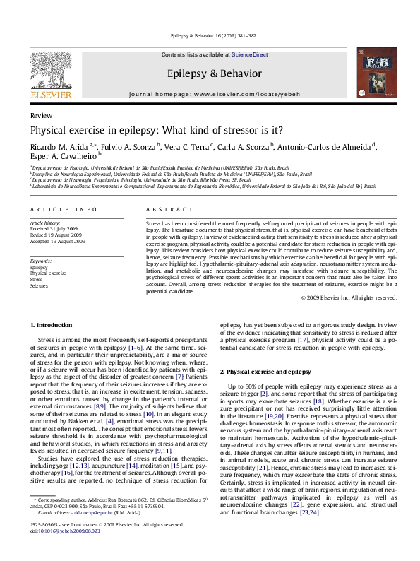 (PDF) Physical exercise in epilepsy: What kind of stressor is it?
