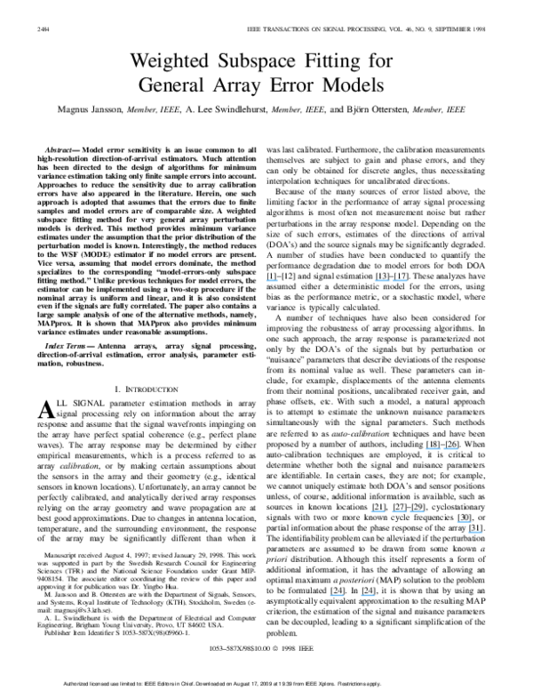 Pdf Weighted Subspace Fitting For General Array Error Models Björn Ottersten