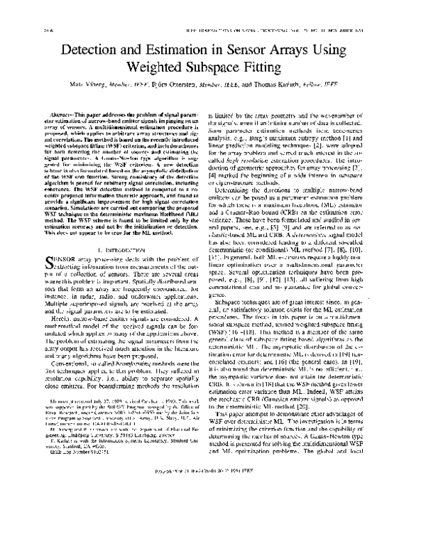 Pdf Detection And Estimation In Sensor Arrays Using Weighted Subspace