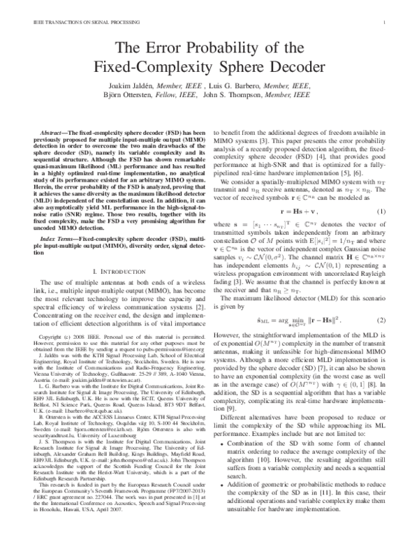 (PDF) The error probability of the fixed-complexity sphere decoder