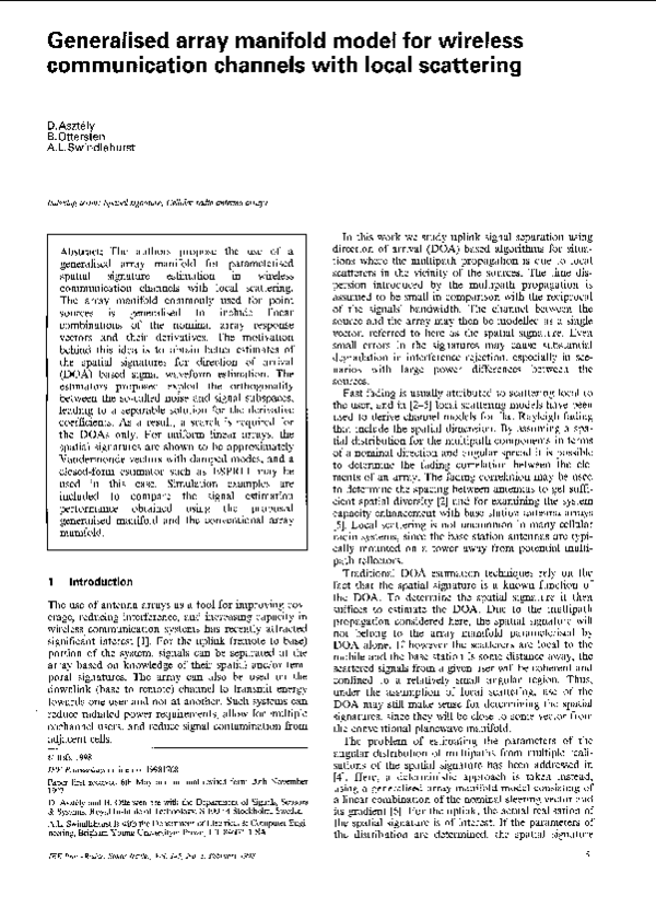 (PDF) Generalised array manifold model for wireless communication channels with local scattering