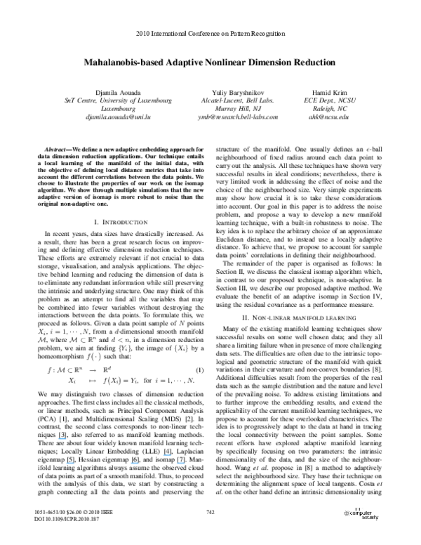 (PDF) Mahalanobis-based Adaptive Nonlinear Dimension Reduction