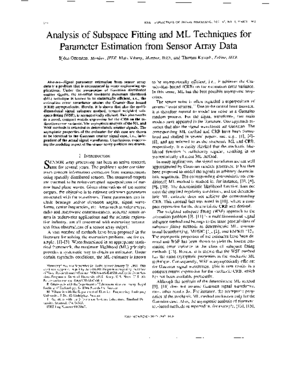 Pdf Analysis Of Subspace Fitting And Ml Techniques For Parameter Estimation From Sensor Array Data