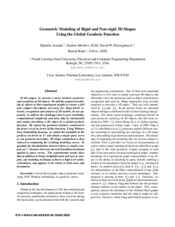 (PDF) Geometric modeling of rigid and non-rigid 3D shapes using the global geodesic function