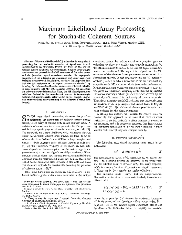 Pdf Maximum Likelihood Array Processing For Stochastic Coherent Sources