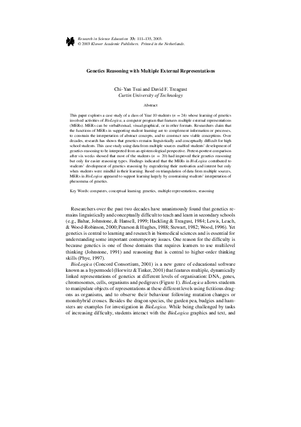 (PDF) Genetics reasoning with multiple external representations