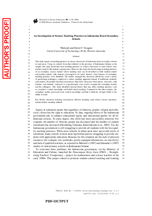 (PDF) The Status of Science Classroom Learning Environments in ...