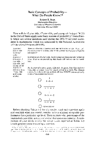 (PDF) Basic Concepts of Probability- What Do People Know?