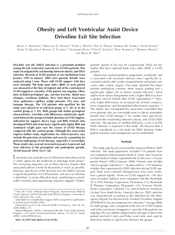 (PDF) Obesity and Left Ventricular Assist Device Driveline Exit Site ...