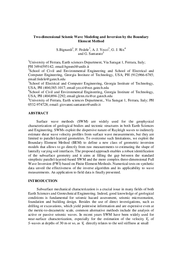 Pdf Two Dimensional Seismic Wave Modeling And Inversion By The Boundary Element Method