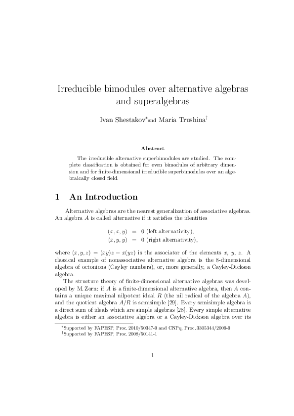(PDF) Irreducible bimodules over alternative algebras and superalgebras ...