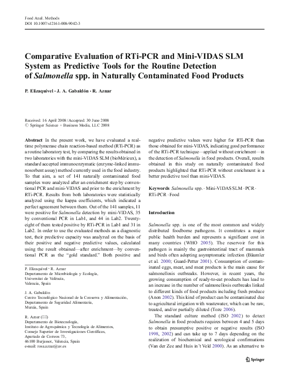 (PDF) Comparative Evaluation of RTi-PCR and Mini-VIDAS SLM System as ...