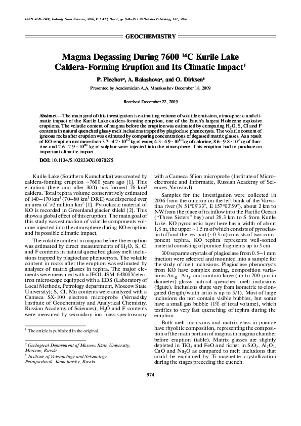 (PDF) Magma degassing during 7600 14C Kurile Lake caldera-forming ...