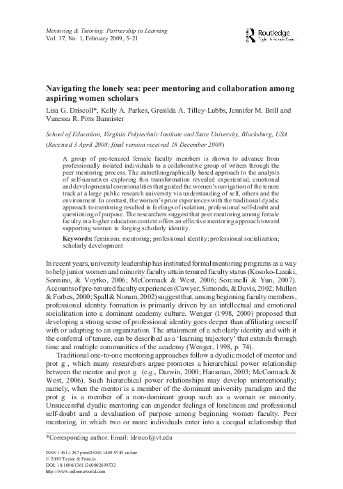 (PDF) Navigating the lonely sea: Peer mentoring and collaboration among ...
