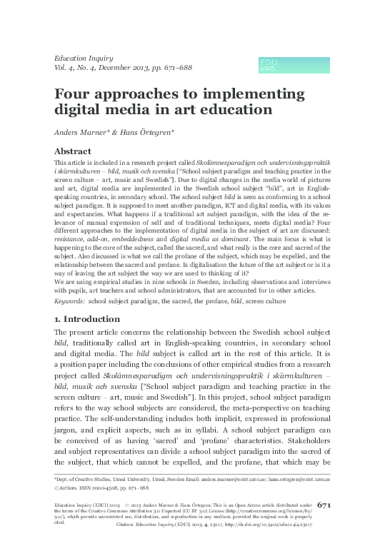 (PDF) Four approaches to implementing digital media in art education