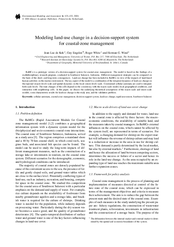 (PDF) Modeling land-use change in a decision-support system for coastal-zone management