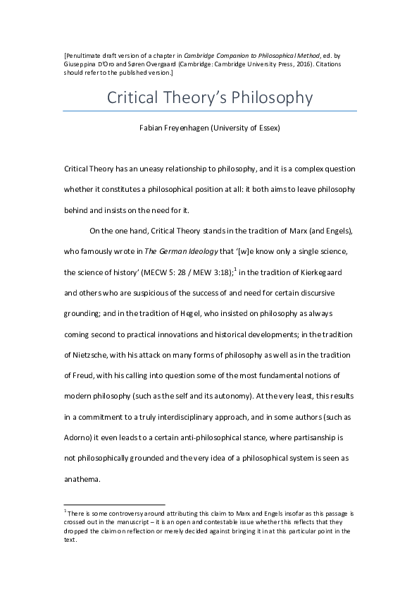 (PDF) Critical Theory's Philosophy