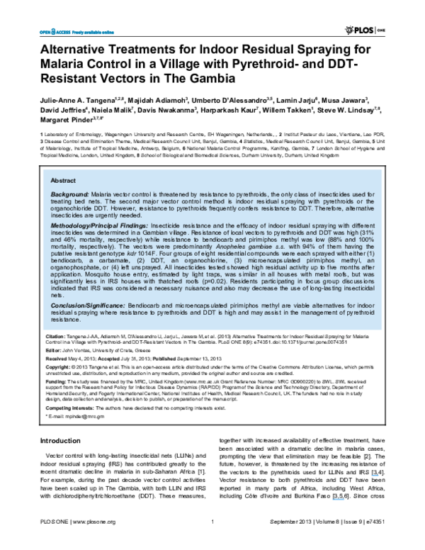 (PDF) Alternative Treatments for Indoor Residual Spraying for Malaria ...