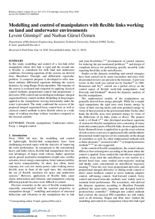(PDF) Modelling and control of manipulators with flexible links working on land and underwater ...