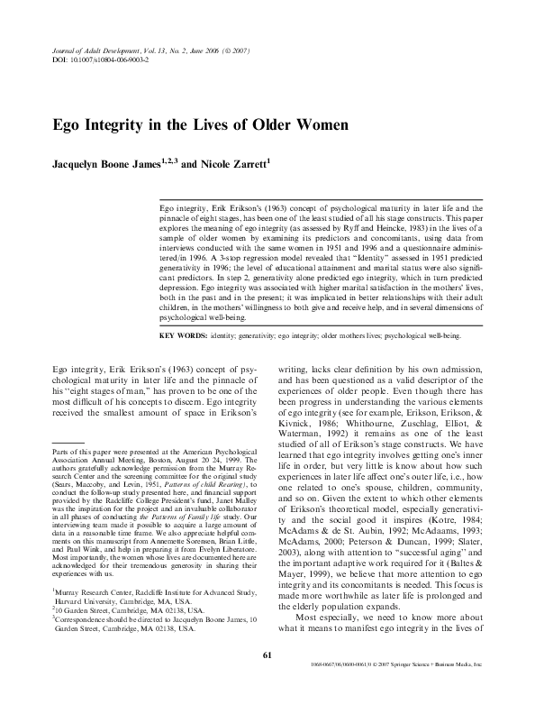 (PDF) Ego Integrity in the Lives of Older Women