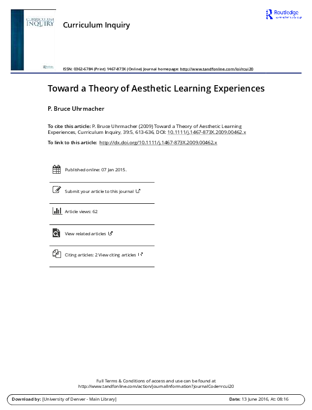 (PDF) Curriculum Inquiry Toward a Theory of Aesthetic Learning Experiences