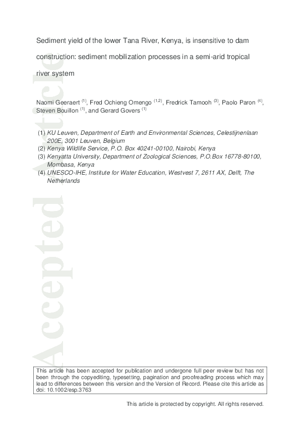 (PDF) Sediment yield of the lower Tana River, Kenya, is insensitive to ...